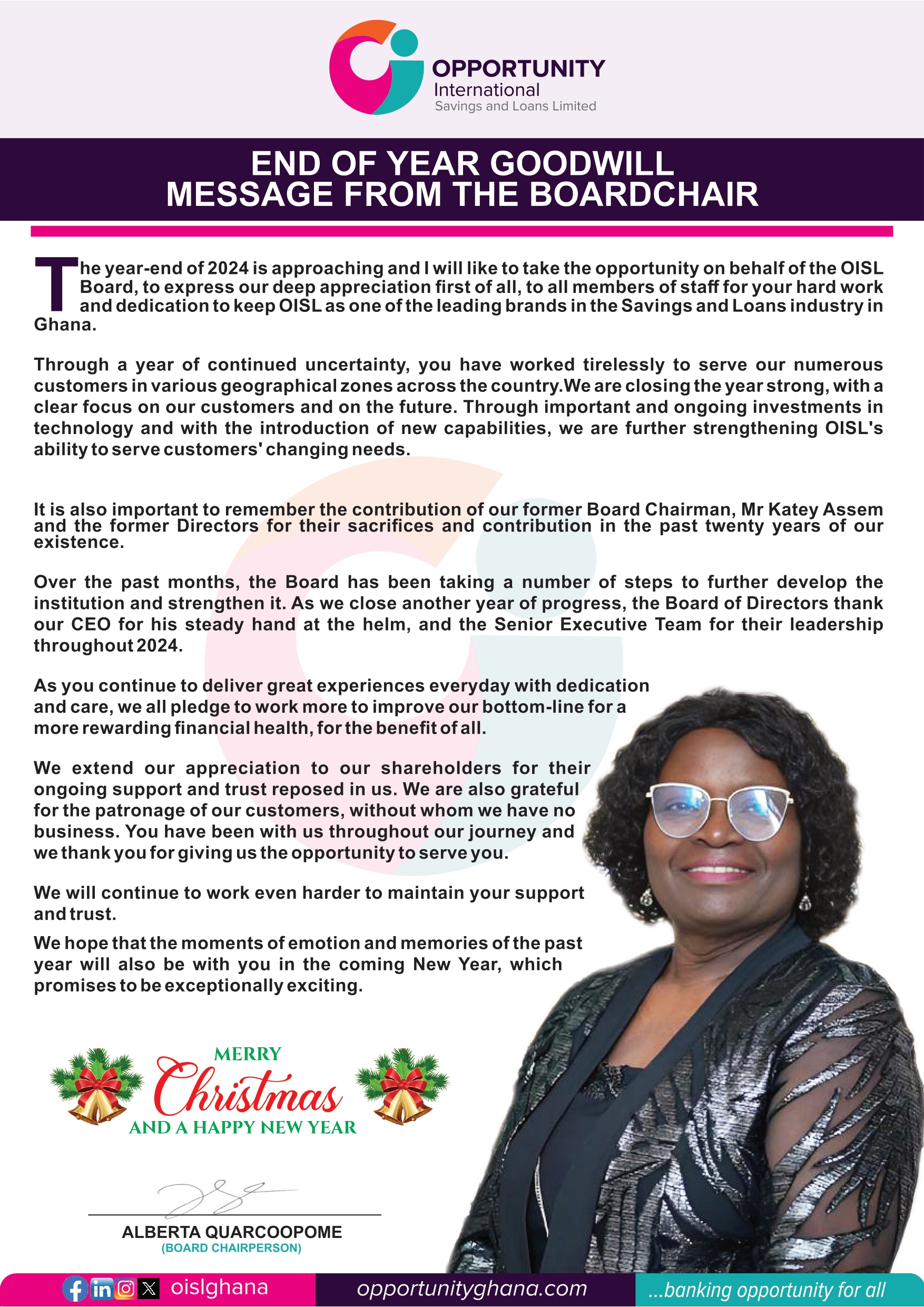 End Of Year Goodwill Message From OISL BoardChair - Opportunity ...